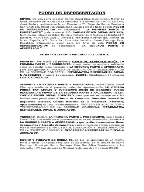 Modelo Poder De Representacion Duvalll Pdf República Dominicana