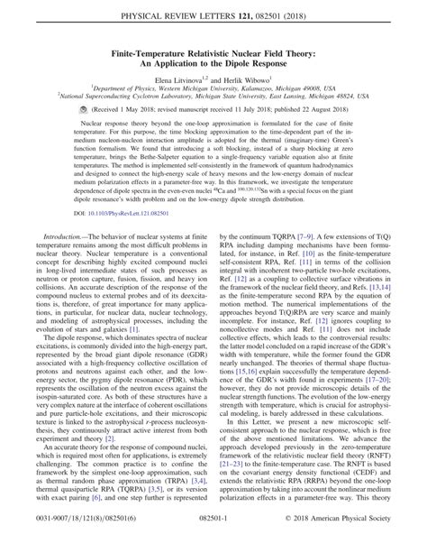 Pdf Finite Temperature Relativistic Nuclear Field Theory An Application To The Dipole Response