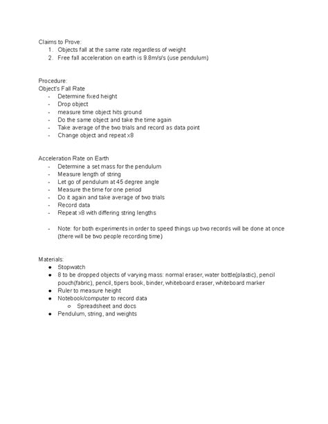 Gravity Lab Ap Physics 1 Claims To Prove 1 Objects Fall At The