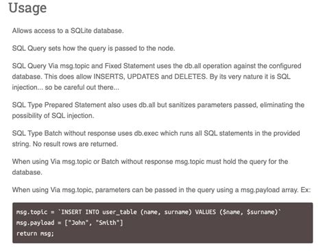 Sqlite Update Statement Problem General Node Red Forum