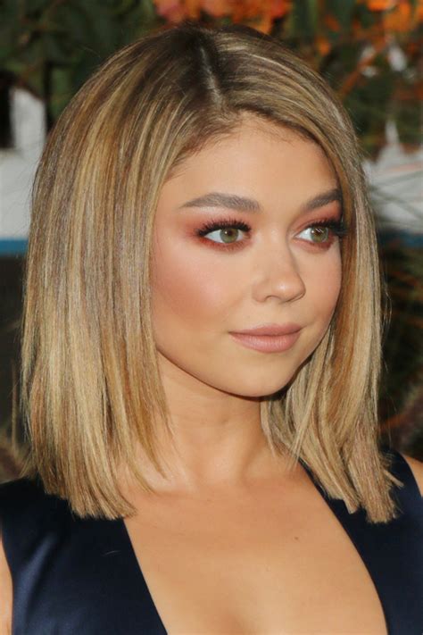 Sarah Hyland Straight Medium Brown All Over Highlights Angled Bob