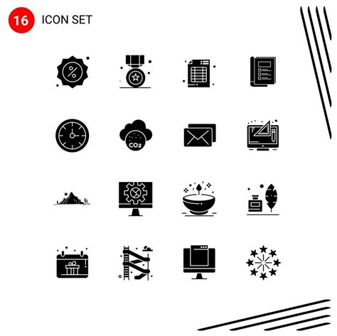 Pictogram Set Of 16 Simple Solid Glyphs Of Alarm Layout Medal Bundle