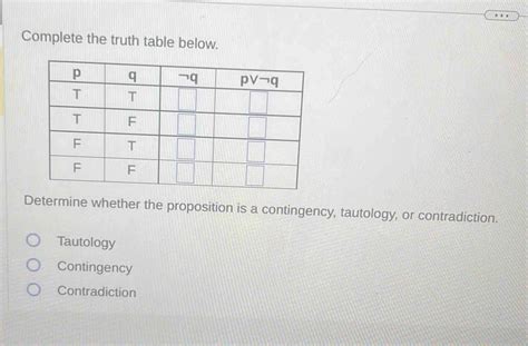 Solved Complete The Truth Table Below Determine Whether The