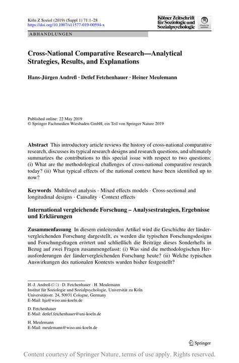 Cross National Comparative Research—analytical Strategies Results And