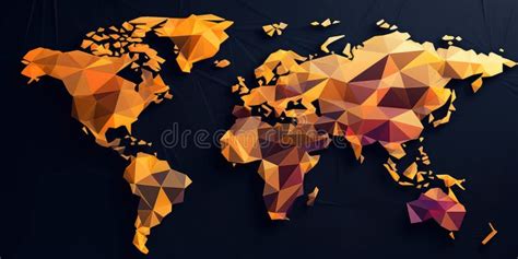 Polygonal World Map On A Dark Background Geometric And Digital Data Aig35 Stock Illustration