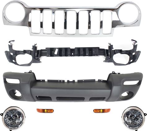 7 Piece Grille Kit For 2002 2003 Jeep Liberty With Bumper Absorber