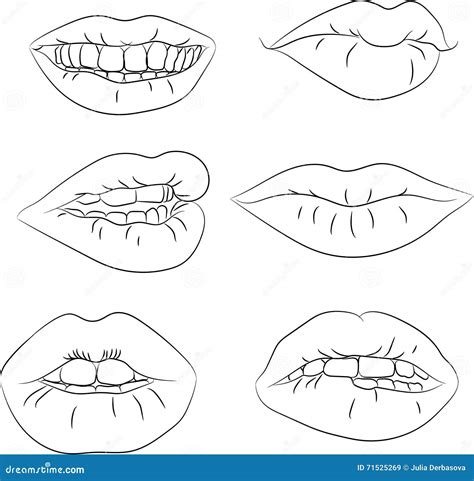 Set Contour Of The Lips With Different Emotions Stock Vector