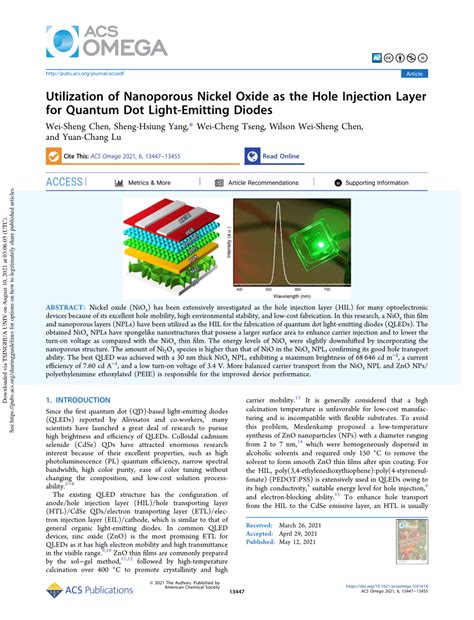 Pdf Utilization Of Nanoporous Nickel Oxide As The Hole Injection Layer For Quantum Dot Light