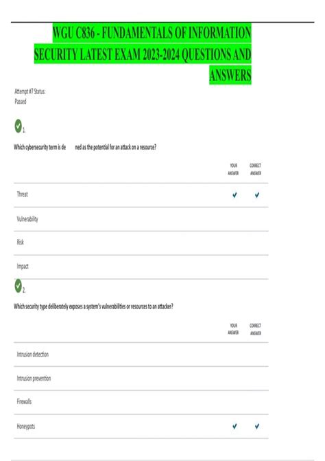Wgu C836 Fundamentals Of Information Security Latest Exam Questions And Answers Nursing