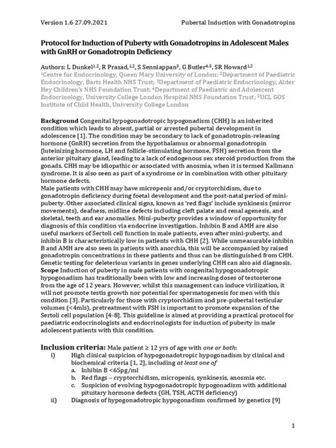 Protocol For Induction Of Puberty With Gonadotropins In Males With Gnrh