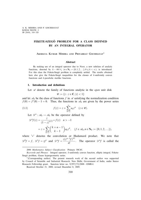 Pdf Fekete Szego Problem For A Class Defined By An Integral Operator