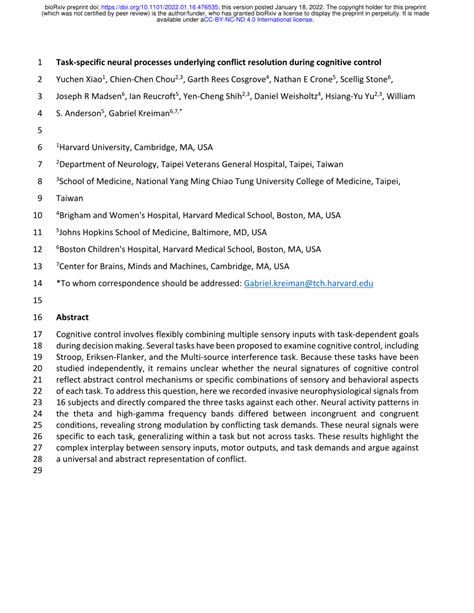 Pdf Task Specific Neural Processes Underlying Conflict Resolution During Cognitive Control