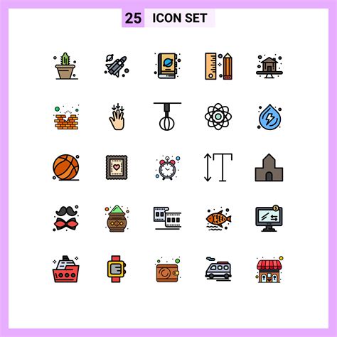 25 Thematic Vector Filled Line Flat Colors And Editable Symbols Of Premium Pencil Fiction