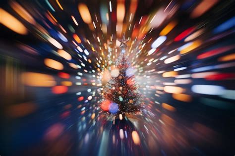 A Christmas Tree Is Shown In Motion With Bright Lights Premium Ai