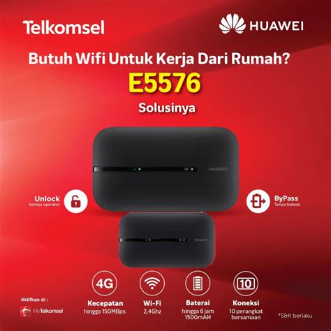 Telkomsel Mifi Huawei Modem Router Wifi 4G Huawei E5576 Unlocked VERSI BYPASS Tanpa Perdana