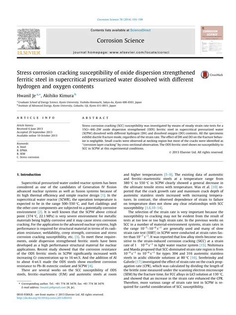 Pdf Stress Corrosion Cracking Susceptibility Of Oxide Dispersion Strengthened Ferritic Steel