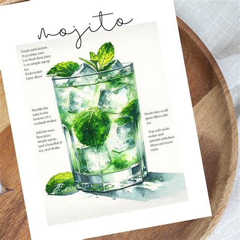Mojito Cocktail Recipe Card Mojito Printable Cocktail Recipe Print