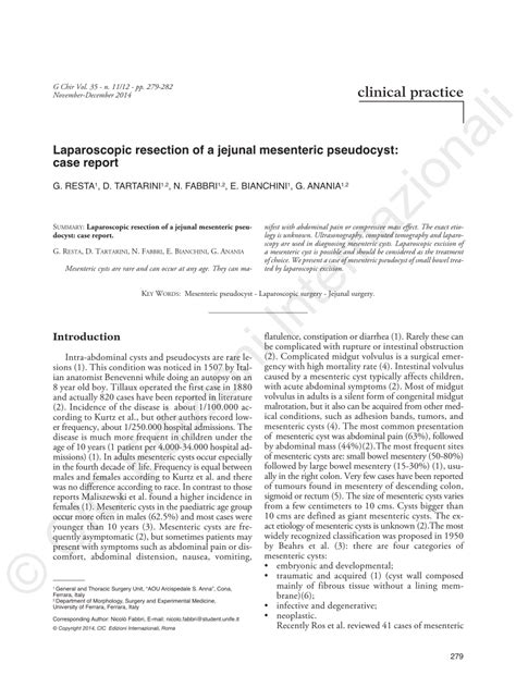 Pdf Laparoscopic Resection Of A Jejunal Mesenteric Pseudocyst Case Report