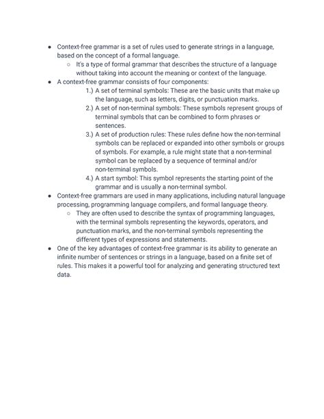 Context Free Grammar Context Free Grammar Is A Set Of Rules Used To Generate Strings In A