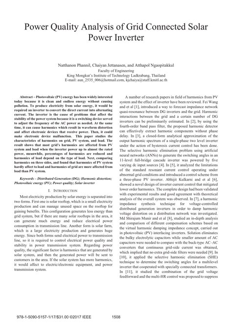PDF Power Quality Analysis Of Grid Connected Solar Power Inverter