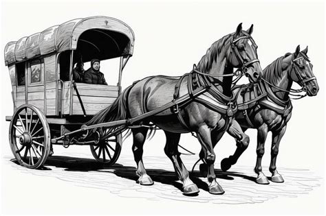 Um Desenho De Uma Carroça Com Um Cavalo Desenhado Sobre Ela Imagem