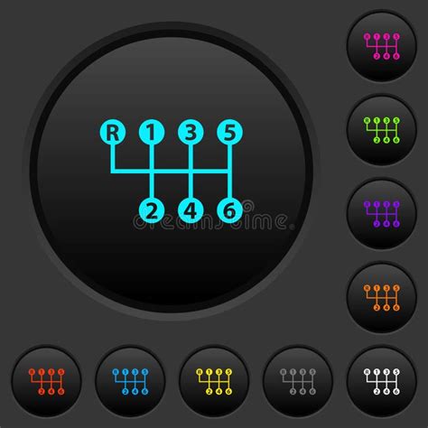 Six Speed Manual Gear Shift Dark Push Buttons With Color Icons Stock Vector Illustration Of