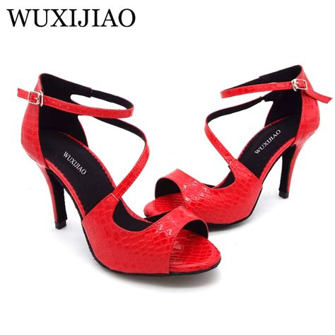 Wuxijiao 2018 New Red Black Crocodile Texture Pu Womens Latin Dance