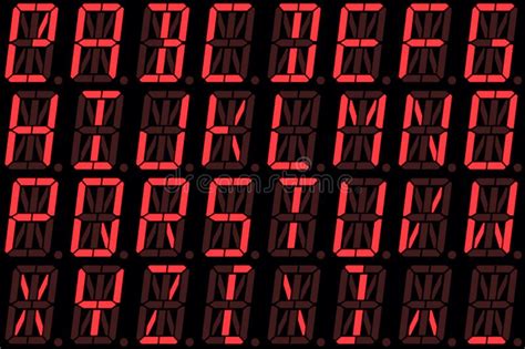 Digital Font From Capital Letters On Red Alphanumeric Led Display Stock