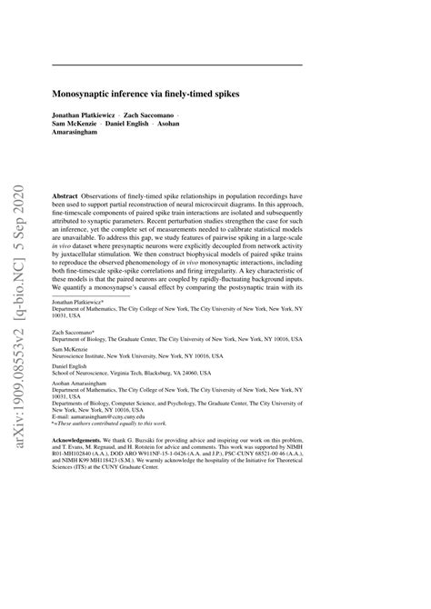 Pdf Monosynaptic Inference Via Finely Timed Spikes
