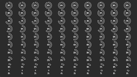 0에서 100까지의 백분율 원 다이어그램 인포그래픽에 대한 기호 아이콘 집합입니다 사용자 인터페이스 Ui 또는 비즈니스 인포그래픽에 대한 큰 비율 컬렉션입니다 흑백 모양