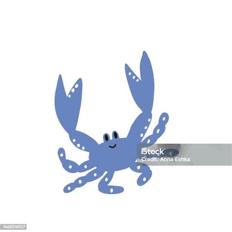 흰색 바탕에 스칸디나비아 스타일의 귀여운 게 벡터 손으로 그린 아이 그림입니다 바다 바다 수중 세계 0명에 대한 스톡 벡터 아트