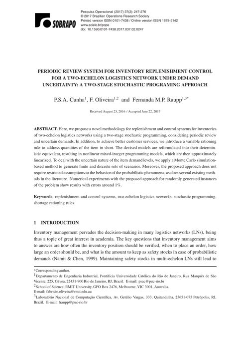 Pdf Periodic Review System For Inventory Replenishment Control For A Two Echelon Logistics