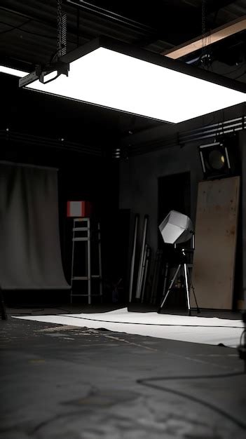 Black Studio Scene With A White Overhead Light Premium Ai Generated Image