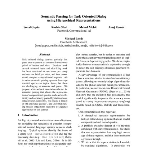 Semantic Parsing For Task Oriented Dialog Using Hierarchical Representations Acl Anthology