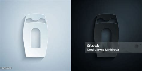 종이 컷 회색과 검은색 배경에 격리된 샴푸 아이콘 한 병 종이 아트 스타일 벡터 3차원 형태에 대한 스톡 벡터 아트 및 기타