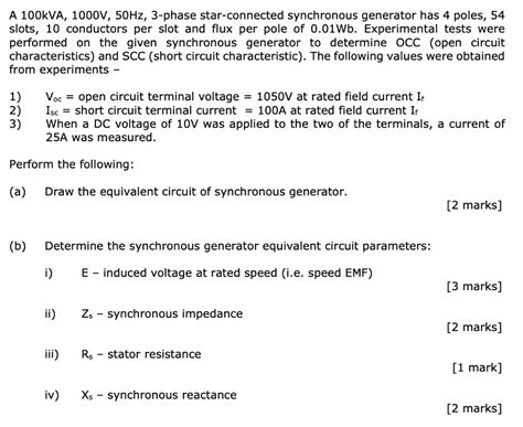 Solved A 100kva 1000v 50hz 3 Phase Star Connected Synchronous