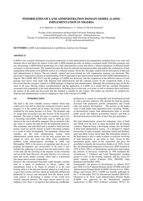 Pdf Possibilities Of Land Administration Domain Model Ladm Implementation In Nigeria