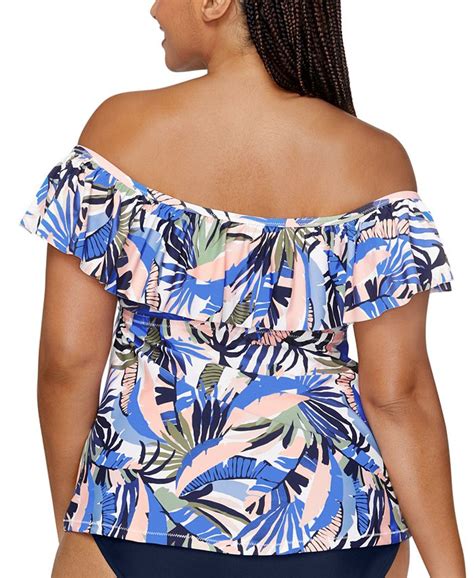 Raisins Curve Trendy Plus Size Tortuga Ruffled Off The Shoulder Tankini
