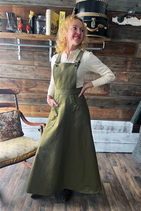 Cotton Pinafore In Brushed Olive Small Revivall Clothing
