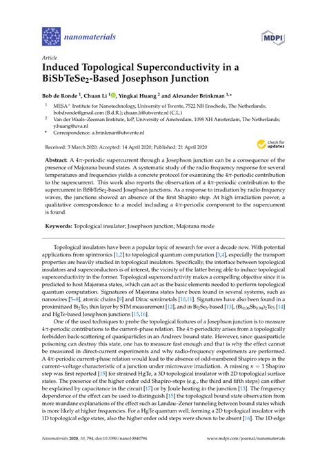 Pdf Induced Topological Superconductivity In A Bisbtese2 Based