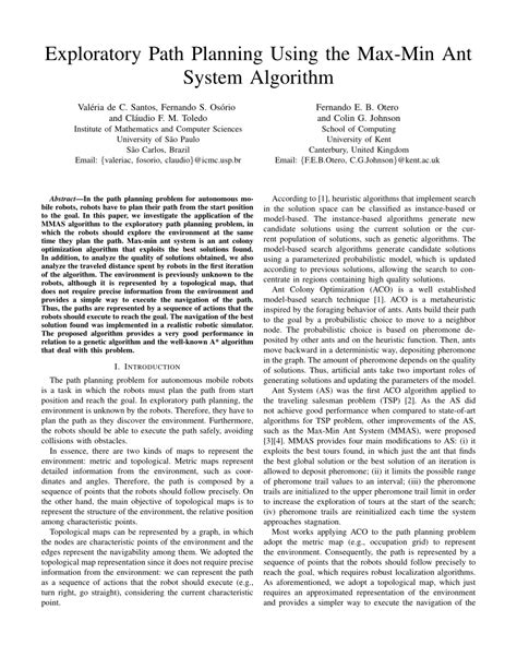 Pdf Exploratory Path Planning Using The Max Min Ant System Algorithm