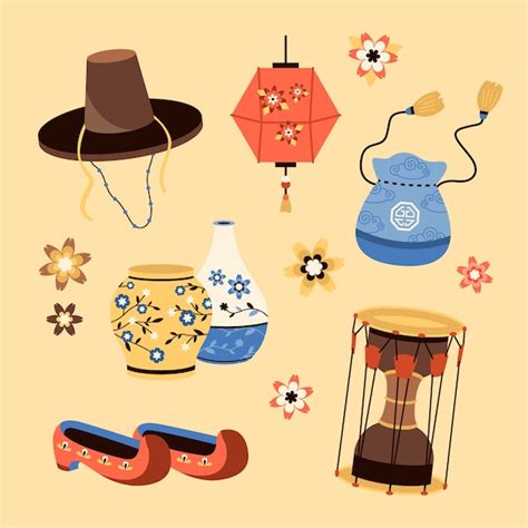 손으로 그린 한국 전통 요소 컬렉션 무료 벡터