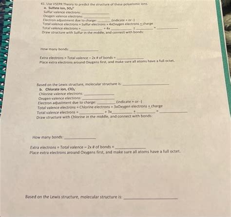 Solved 41 Use Vsepr Theory To Predict The Structure Of