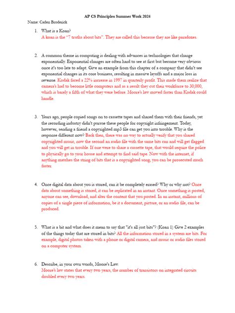 Ap Csp Summer Work Blown To Bits Chapter Reflection And Review Pdf