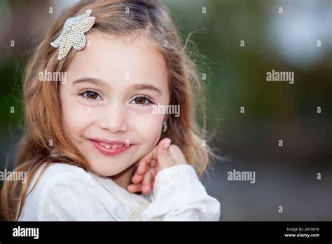 Sweet Six Years Old Blonde Girl Outdoors Stock Photo Alamy