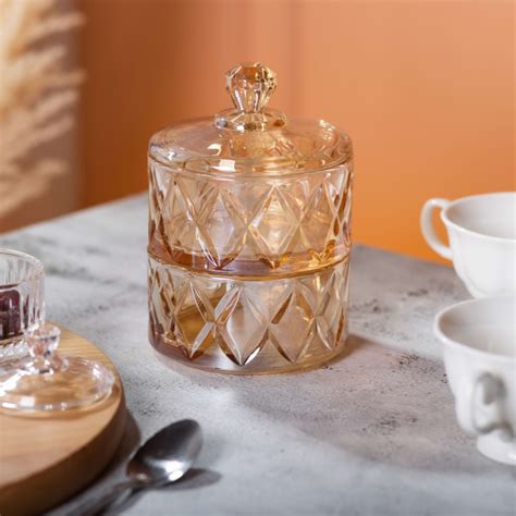 Цукерниця дворівнева з кришкою скляна під кришталь коричневий купити оптом в Україні низька