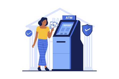 Woman Depositing Cash In Atm Machine 38459133 Vector Art At Vecteezy