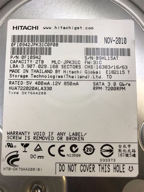 HITACHI HUA722020ALA330 2TB 7200RPM SATA 3.5'' HDD | eBay