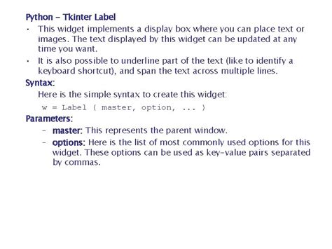 Python GUI Programming Tkinter Python Provides Various