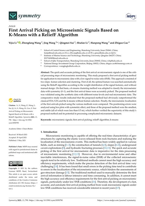 Pdf First Arrival Picking On Microseismic Signals Based On K Means